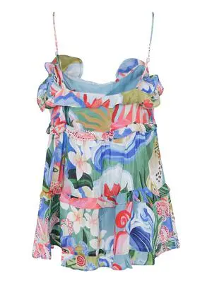 FARM RIO Farm Rio "Garden Of Life" Ruffled Sleeve Blouse