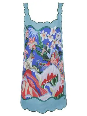 Farm Rio Sleeveless Mini Dress In "garden Of Life" Floral Linen - Multi