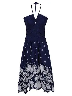 Farm Rio Sleeveless Midi Dress With Embroidered Detail - Blue