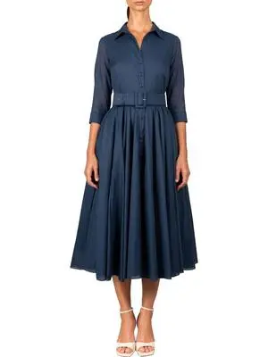 Samantha Sung A-line Belted Shirtdress - Solid Navy
