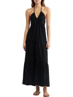 PACSUN Kenna Tiered Halter Midi Dress - Black