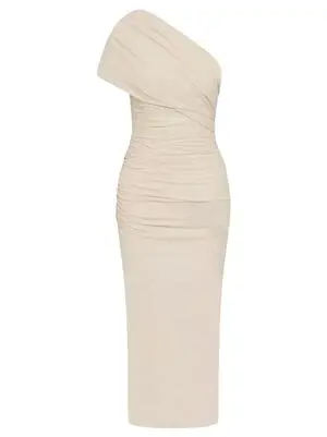 Rachel Gilbert Clay One-shoulder Ruched Midi Dress - Neutrals