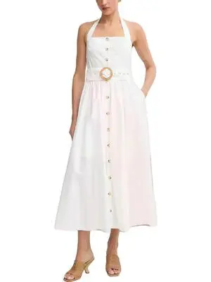 FRACOMINA Belted Halterneck Midi Dress - White