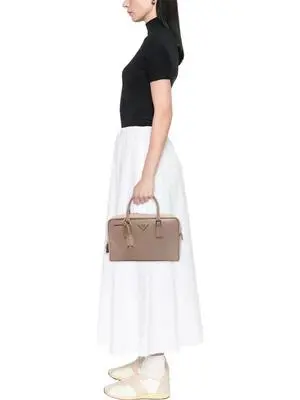 Prada Saffiano Lux Bauletto Satchel - Neutrals