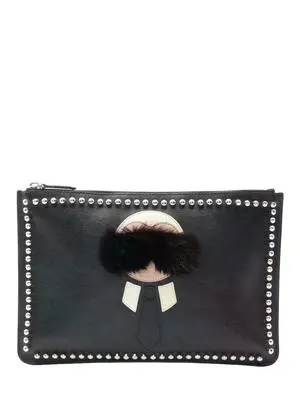 Fendi Karlito Calfskin Clutch Bag - Black