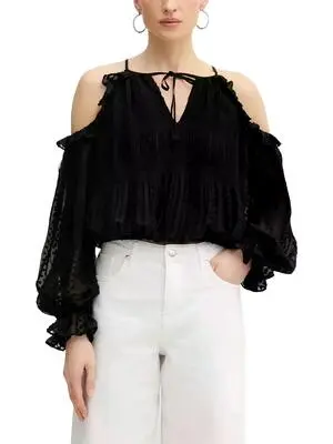 Guess Ruffled Cold-shoulder Blouse - Black