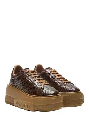 Casadei Snake-effect Platform Sneakers - Brown