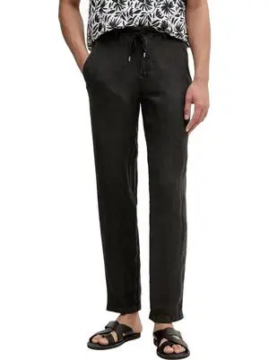 Karl Lagerfeld Linen Drawstring Waist Trousers - Black