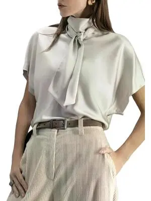 Brunello Cucinelli Short-sleeve Satin Blouse - Neutrals
