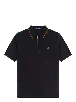 Fred Perry Zip-fastening Tipped Polo Shirt - Black