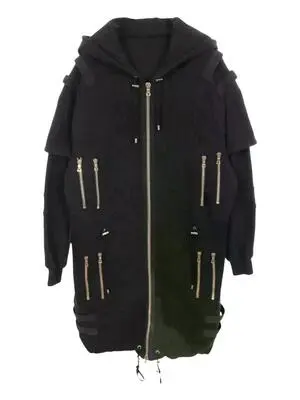 Balmain Quilted Hooded Coat - Black