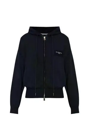 Givenchy Logo Patch Zip-up Hoodie - Blue