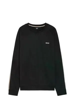 BOSS Logo Print Side Stripe Sweatshirt - Black