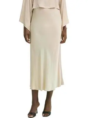 HAVEONE Satin Flared Midi Skirt - Neutrals