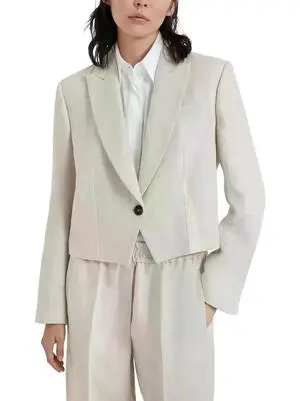 Brunello Cucinelli Single-breasted Cropped Blazer - Neutrals