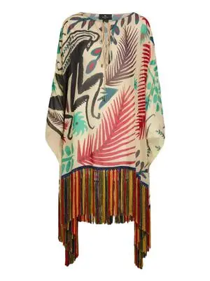 Etro Fringed Graphic-print Mini Dress - Neutrals