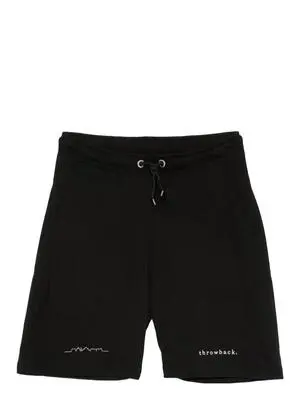 THROWBACK. Embroidered Drawstring Shorts - Black