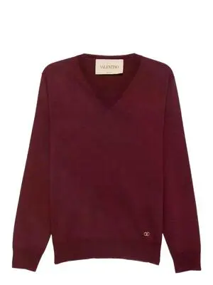Valentino Garavani V-neck Sweater With Vlogo Signature Plaque - Red
