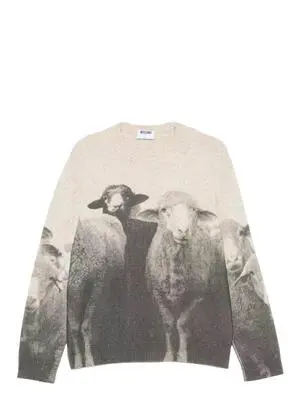 Moschino Sheep-print Crewneck Sweater - Neutrals