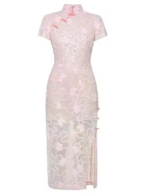 ANOUKI Sequin-embellished Floral-appliqué Maxi Dress - Pink