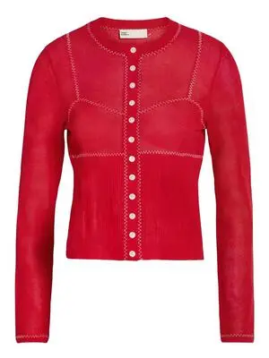 Tory Burch Contrast Stitch Button-up Cardigan - Red