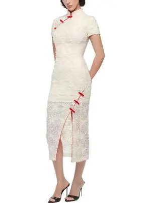 ANOUKI Bow-embellished High-neck Midi Dress - Neutrals