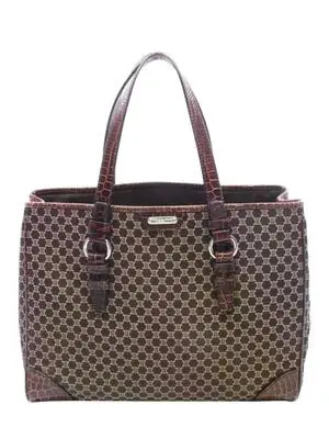 Celine Macadam Canvas And Croc-embossed Leather Tote Bag - Brown
