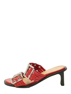 GANNI Buckled Eyelet Detail Sandals - Red
