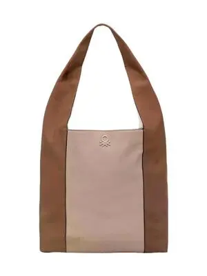 BENETTON Reversible Tote Bag With Logo Embroidery - Brown