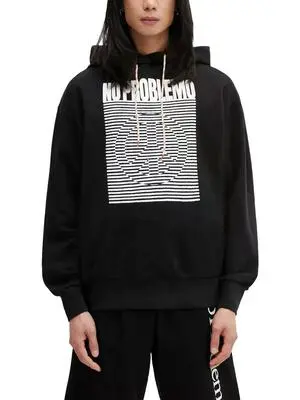 NO PROBLEMO Oversized Hoodie With Peace Sign Graphic - Black