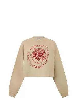 GOLDEN GOOSE Cropped Logo-print Sweater - Brown