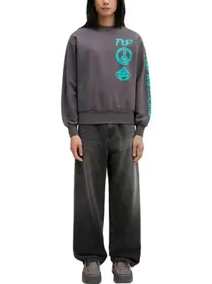 NO PROBLEMO Graphic Print Oversized Sweater - Grey
