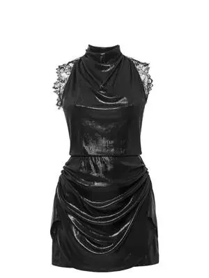 ANOUKI Lace-trim Draped Mini Dress - Black