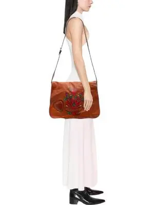 Gucci Calfskin Tattoo Heart Tribeca Crossbody Bag - Brown