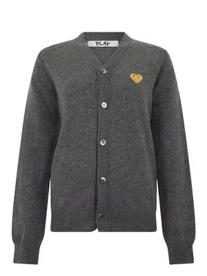 Play Comme Des Garcon V-neck Cardigan With Embroidered Heart - Grey