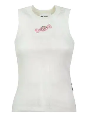 DES_PHEMMES Embellished Ribbed Tank Top - White