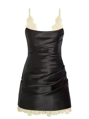 DE LA VALI Kasai Lace-trim Draped Mini Dress - Black
