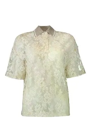 Brunello Cucinelli Beige Floral-lace Polo Shirt - Neutrals