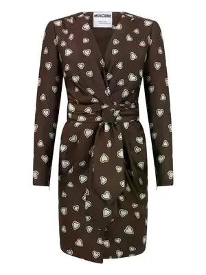 Moschino Heart-print Double-breasted Mini Dress - Brown
