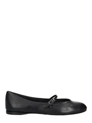 Max Mara Buckle-strap Leather Ballet Flats - Black