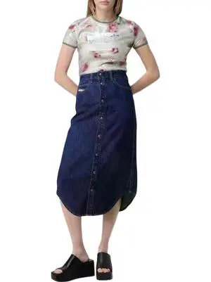 DIESEL® Button-up Curved-hem Midi Skirt - Blue