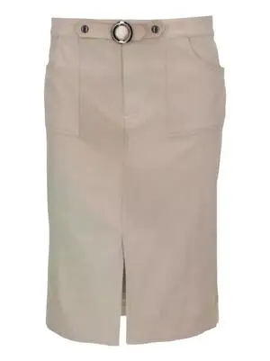 TOM FORD Belted Ribbed-panel Midi Skirt - Neutrals