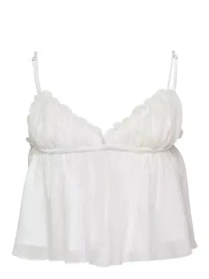 GLOWNY Crinkle-effect V-neck Top With Shirred Detailing - White
