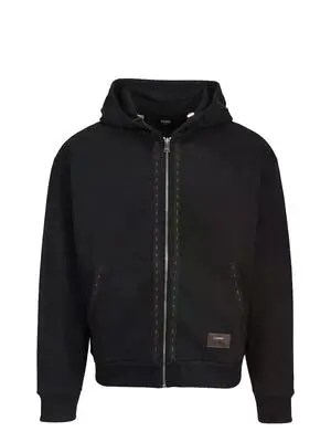 Fendi Cotton Hoodie With Leather Detailing - Blue