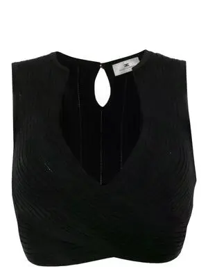 Elisabetta Franchi Ribbed-knit Crossover Top - Black