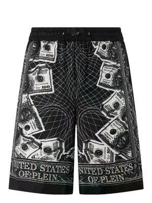 Philipp Plein Skull Dollar Print Shorts - Black