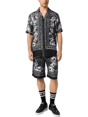 Philipp Plein Skull Dollar Print Shorts - Black