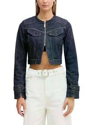 BLUGIRL Indigo Zip-up Cropped Denim Jacket - Blue