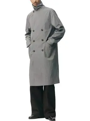 WELTER SHELTER Shuva Crinkle-effect Double-breasted Coat - Grey