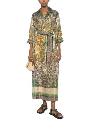 PIERRE-LOUIS MASCIA Khaki Green Floral Print Dress - Neutrals